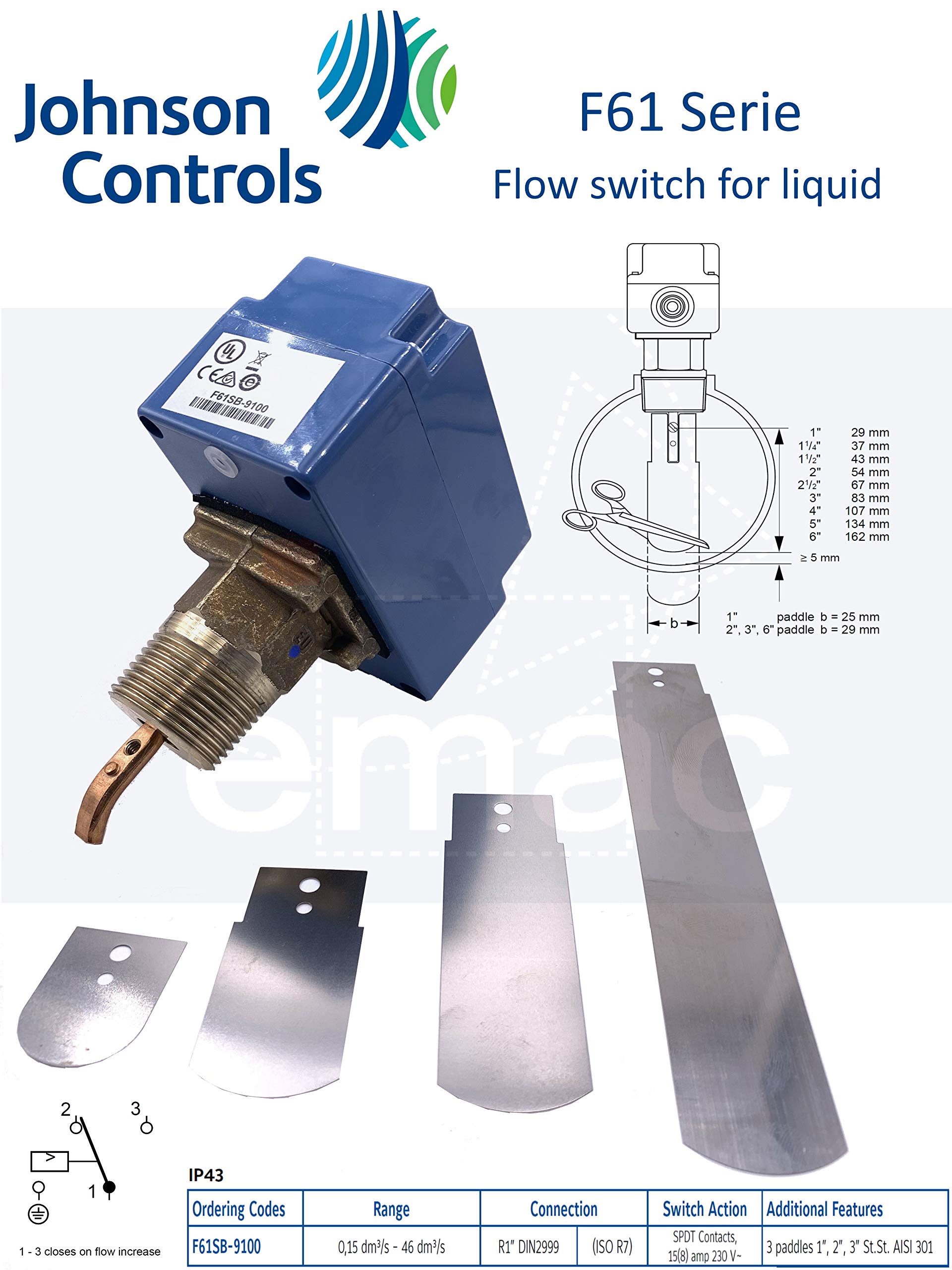Johnson Controls F61sb-9100 Flow Switch, R1 Inch Din2999 Connection ...