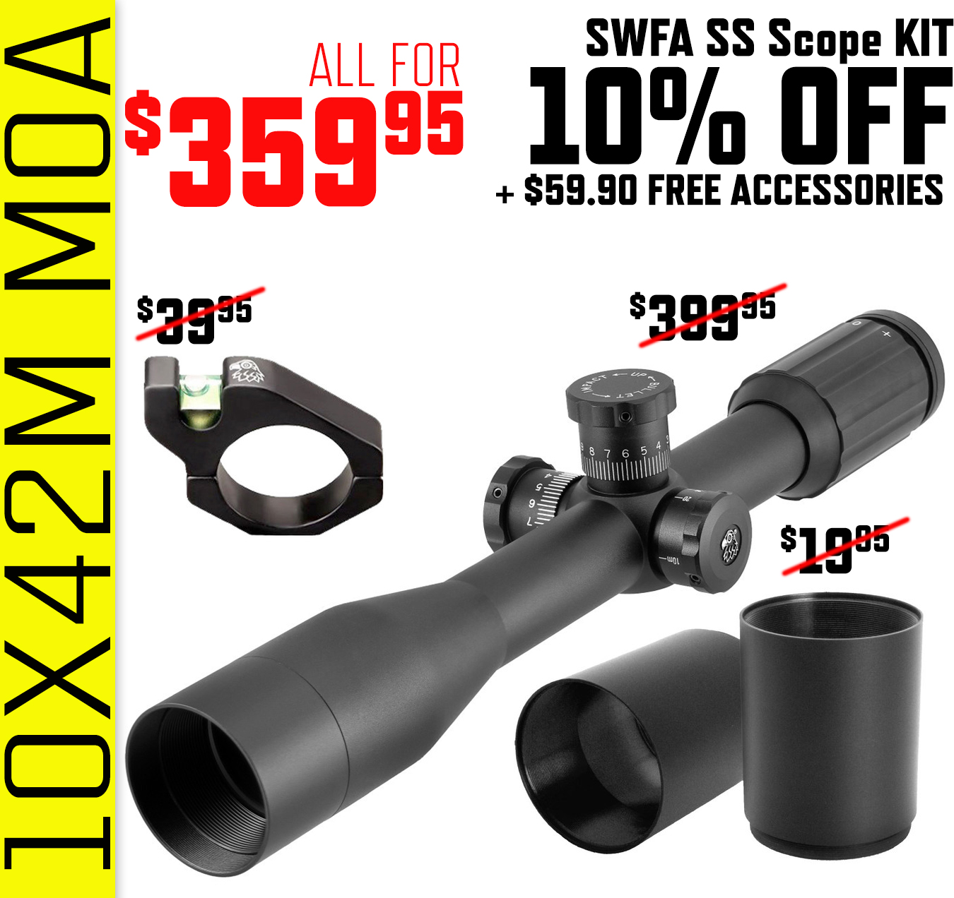 SWFA 10x42 SS - MOA-Quad Reticle, 30mm, .25 MOA Clicks, Side Focus W ...