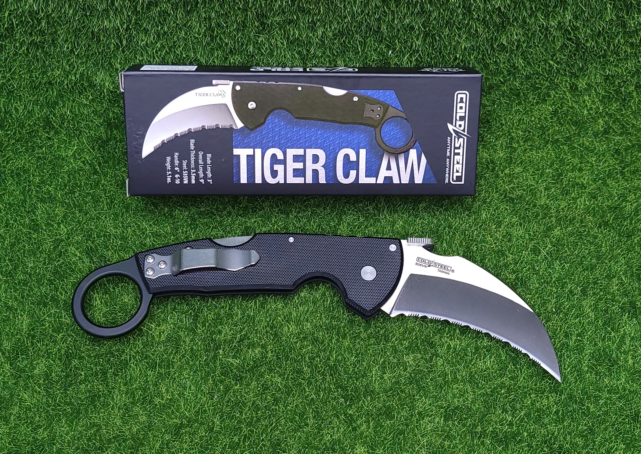 Cold Steel Tiger Claw, Karambit, Serrated 3" Pocket Knife, Tri-AD ...