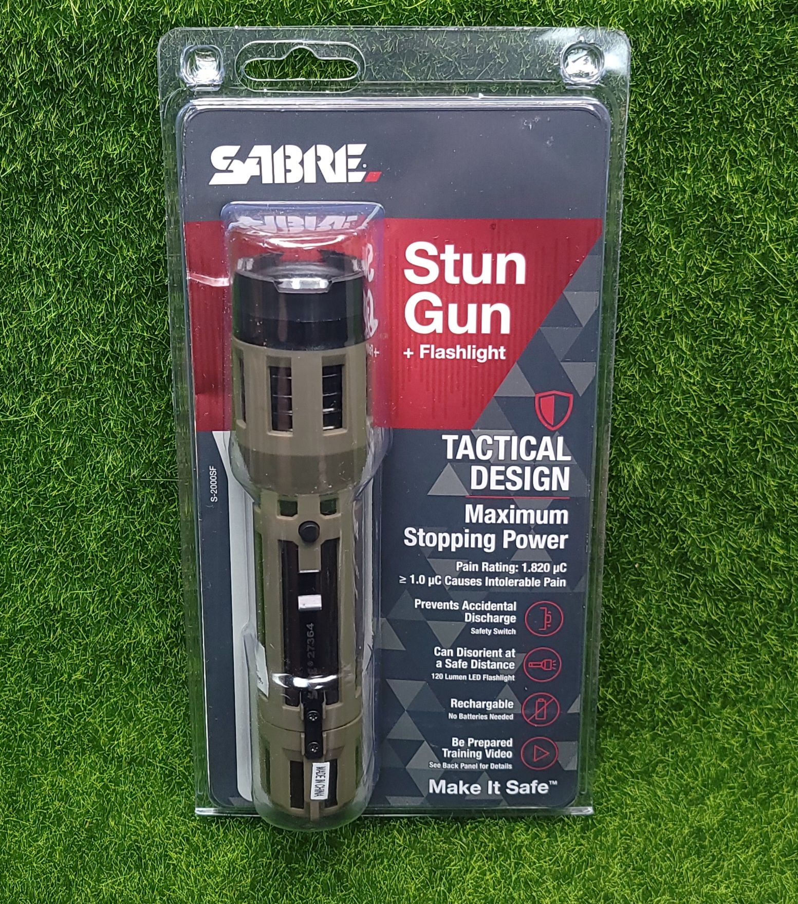 Sabre stun gun & 120 lumen led flashlight self defense od green s ...