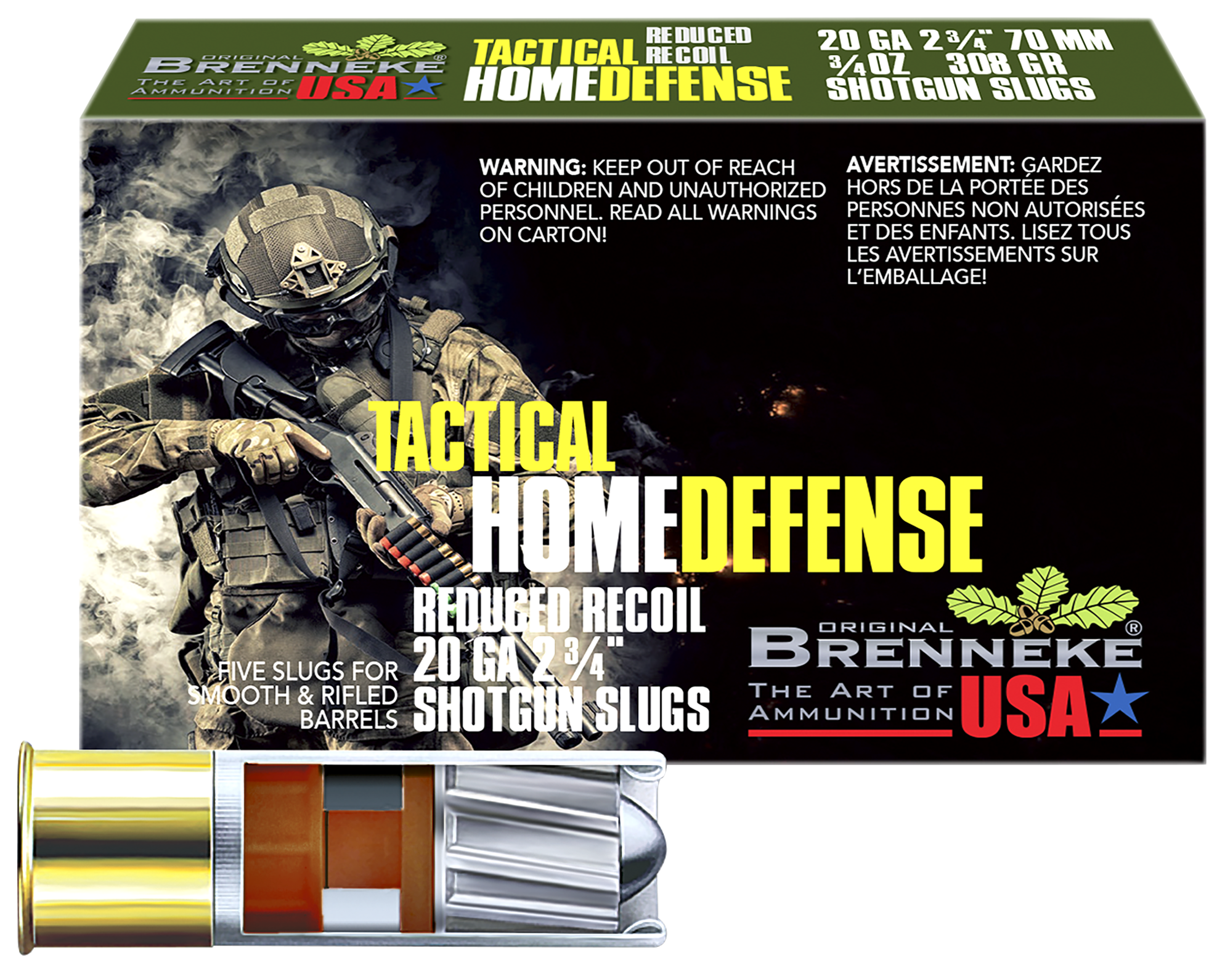 Brenneke Tactical Home Defense Slugs 20 ga. 2 3-4 in. oz. 5 rd. - SL ...