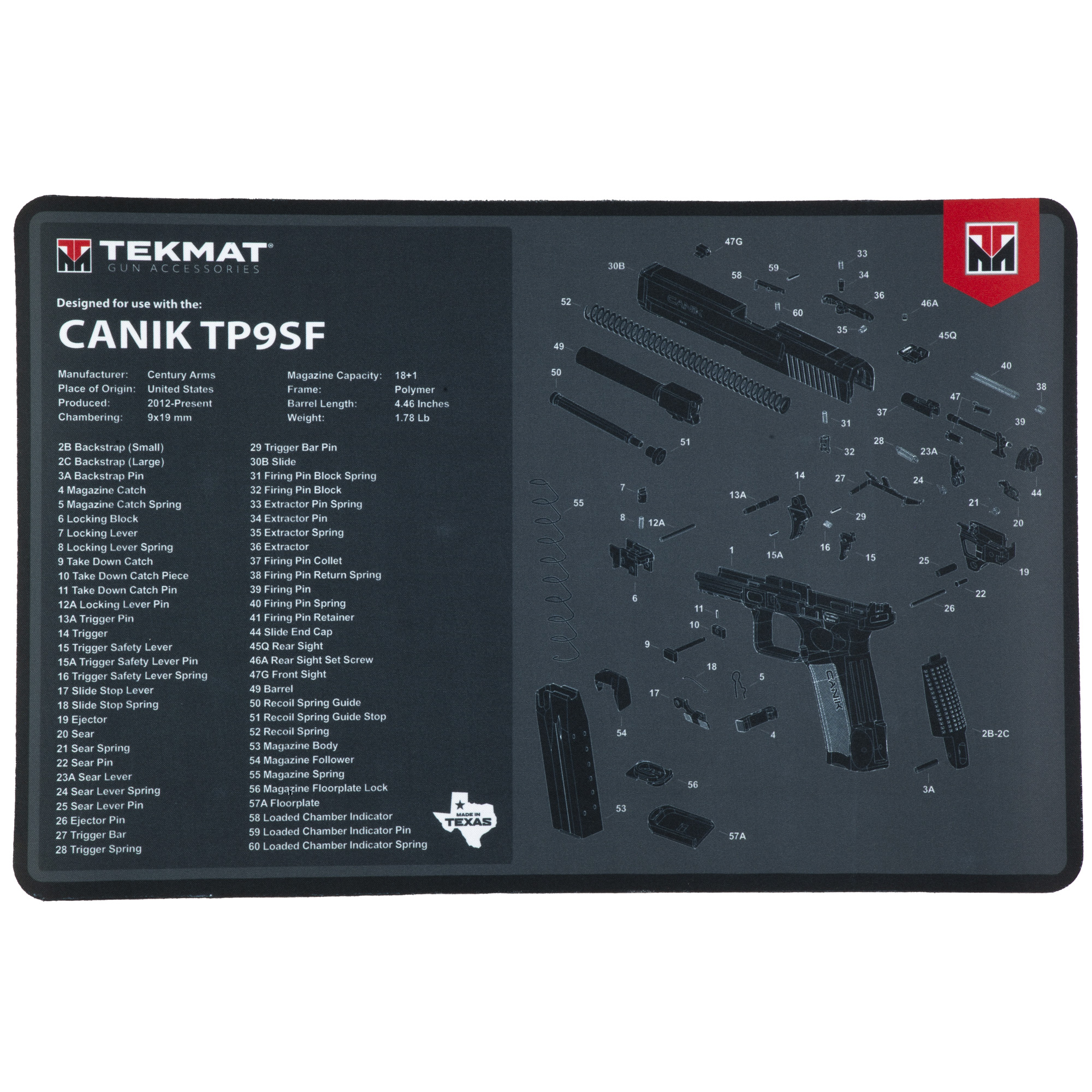 Tekmat Pstl Mat For Canik Tp9sf Blk-888151040782 - Gun Cleaning Kits ...