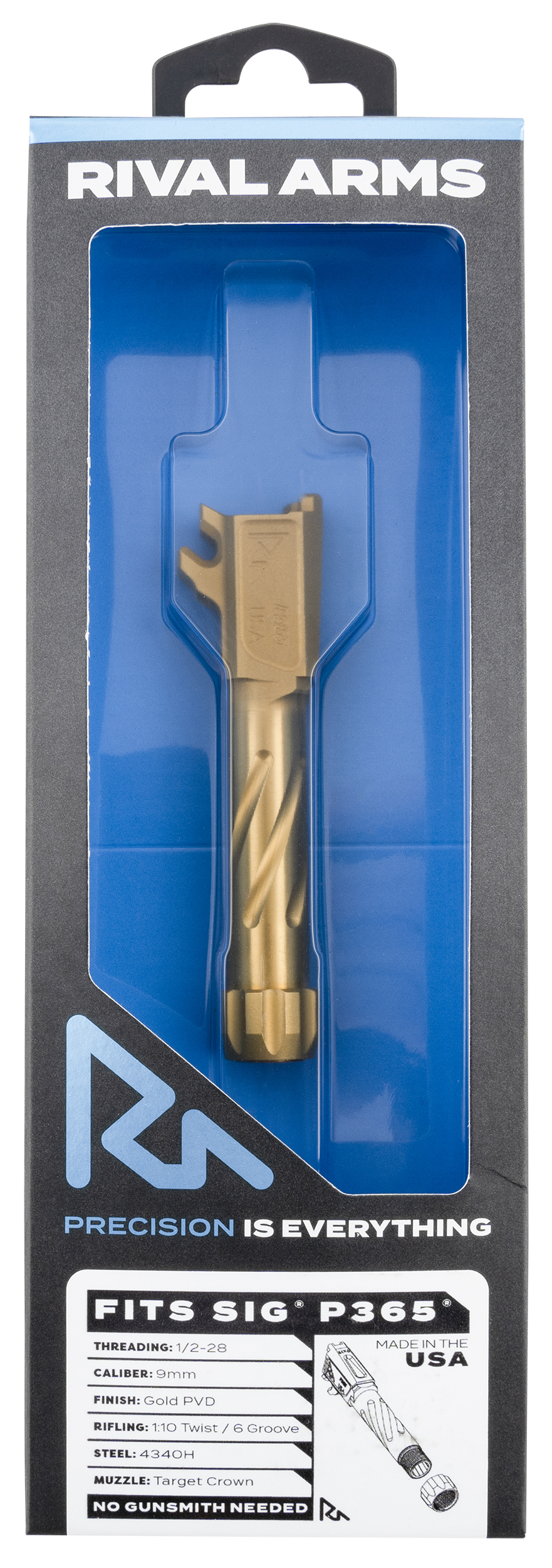 Rival Arms RA20P002E Precision Drop-In Barrel 9mm Luger 3.10" Gold PVD ...