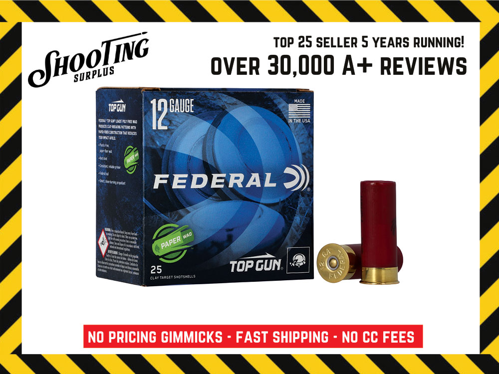 Federal Top Gun 12 Gauge 2 3-4 Inch 1 1-8 Ounce Paper Wad #7.5 25 ...