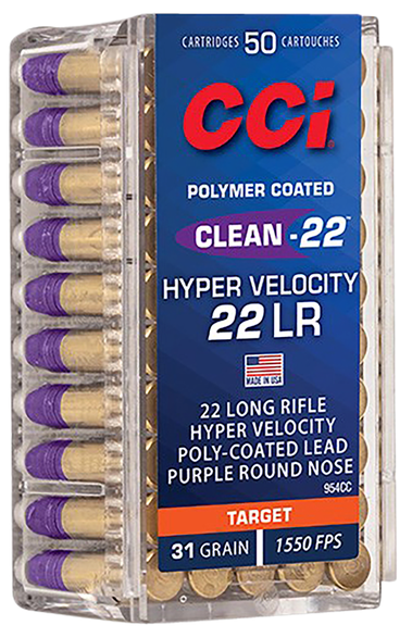 CCI 954CC Clean-22 Hyper Velocity 22LR 31gr LN Purple 50 Per Box-100 ...
