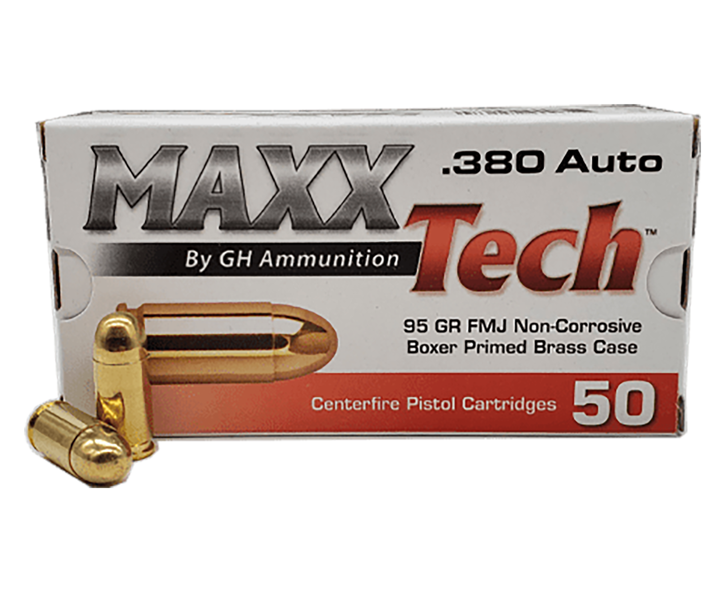 Maxxtech ptgb380b brass pistol 380acp 95gr full metal jacket 50 per box... - Handgun Ammo at ...