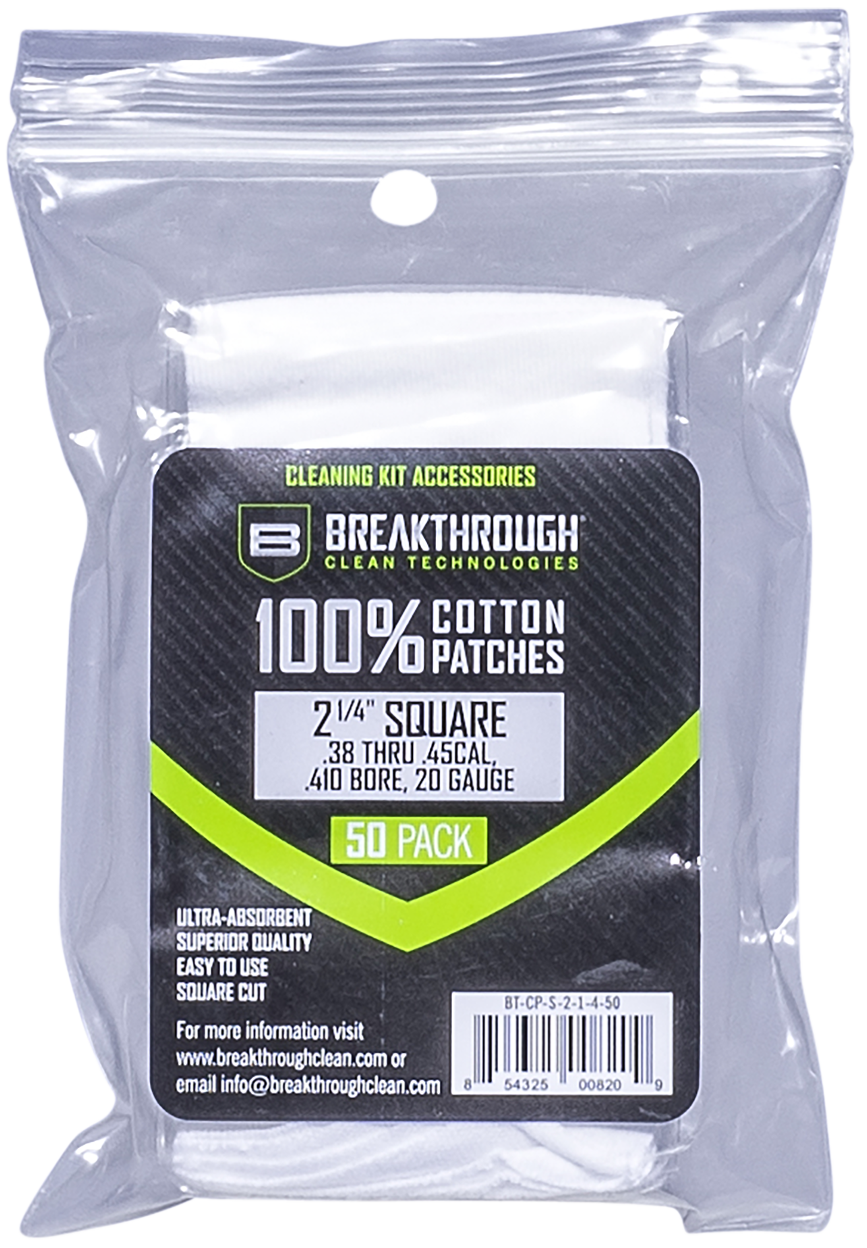 Breakthrough clean btcps21450 square cleaning patches for .38-.45 cal ...