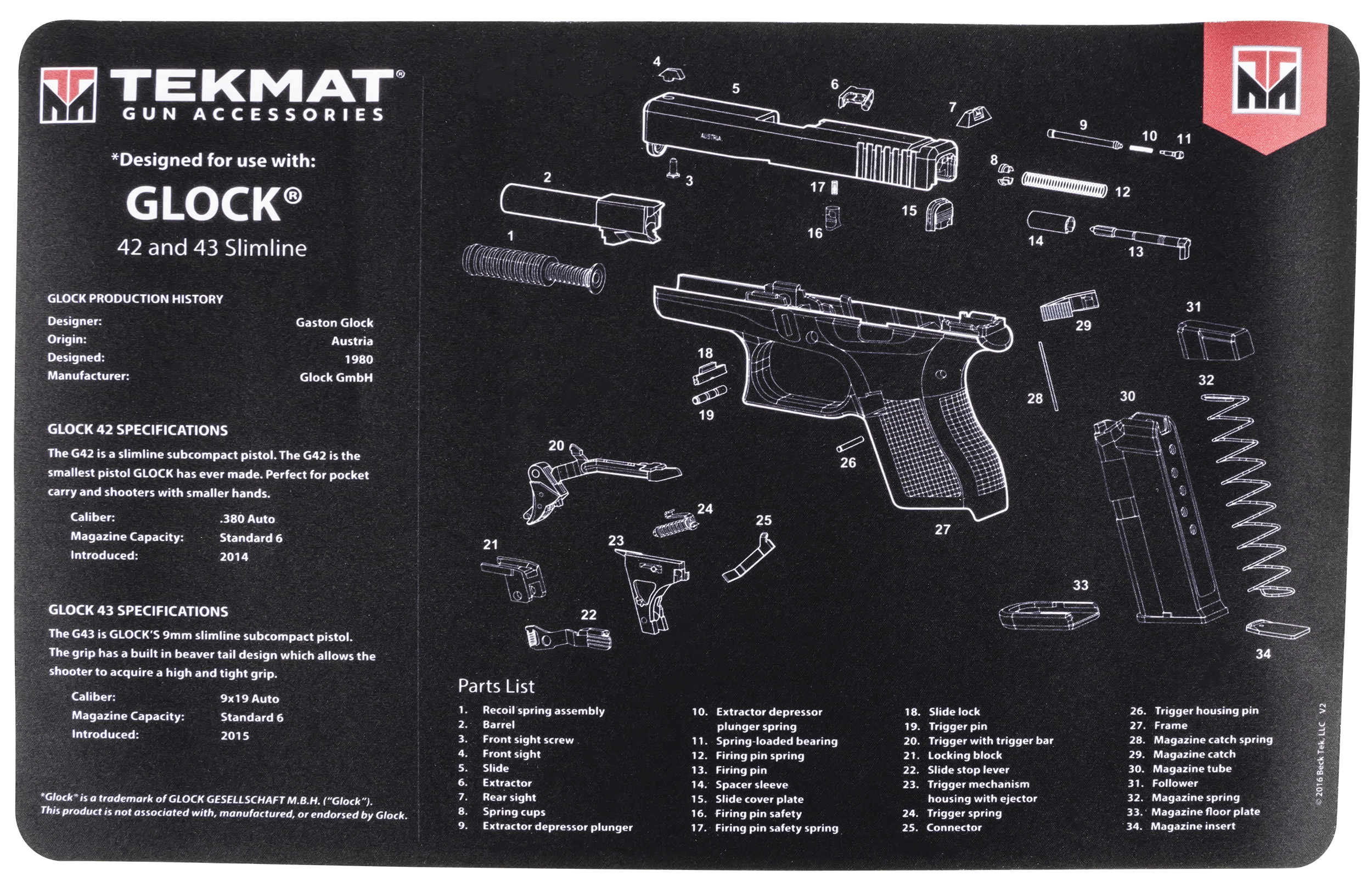 Tekmat tekr17glock4243 glock 42-43 cleaning mat black-white rubber 11 ...