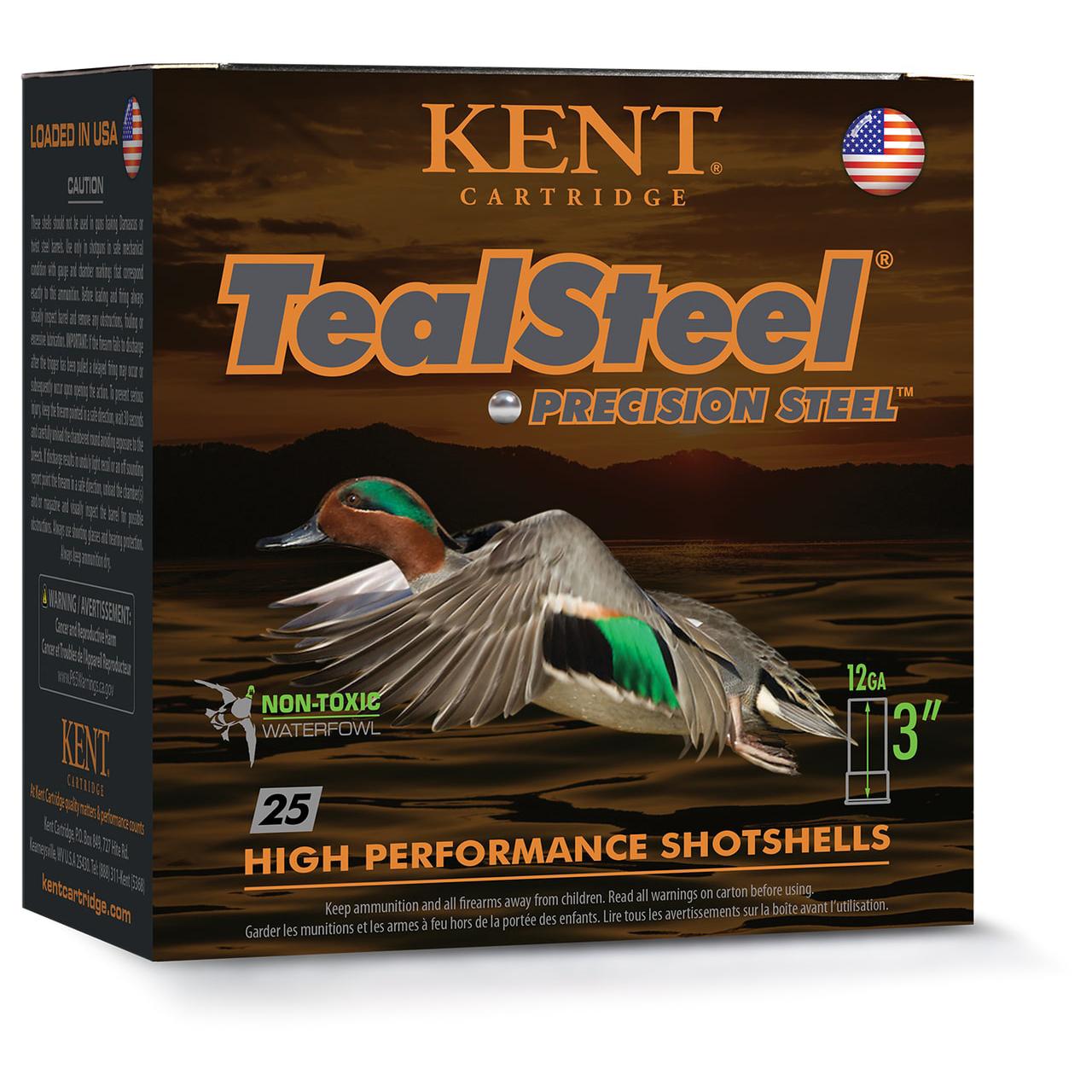 Kent teal steel shotshells 12ga 2-3-4" 1-1-4oz 1300fps 5 25-ct ...