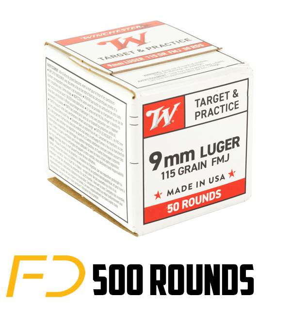 Winchester Target & Practice 9MM 115gr FMJ [MPN: W9MM50] 500 rounds (10 ...