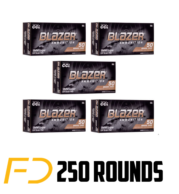 Blazer Ammunition 9MM 124gr FMJ 250 Rounds - Pistol Ammunition at ...
