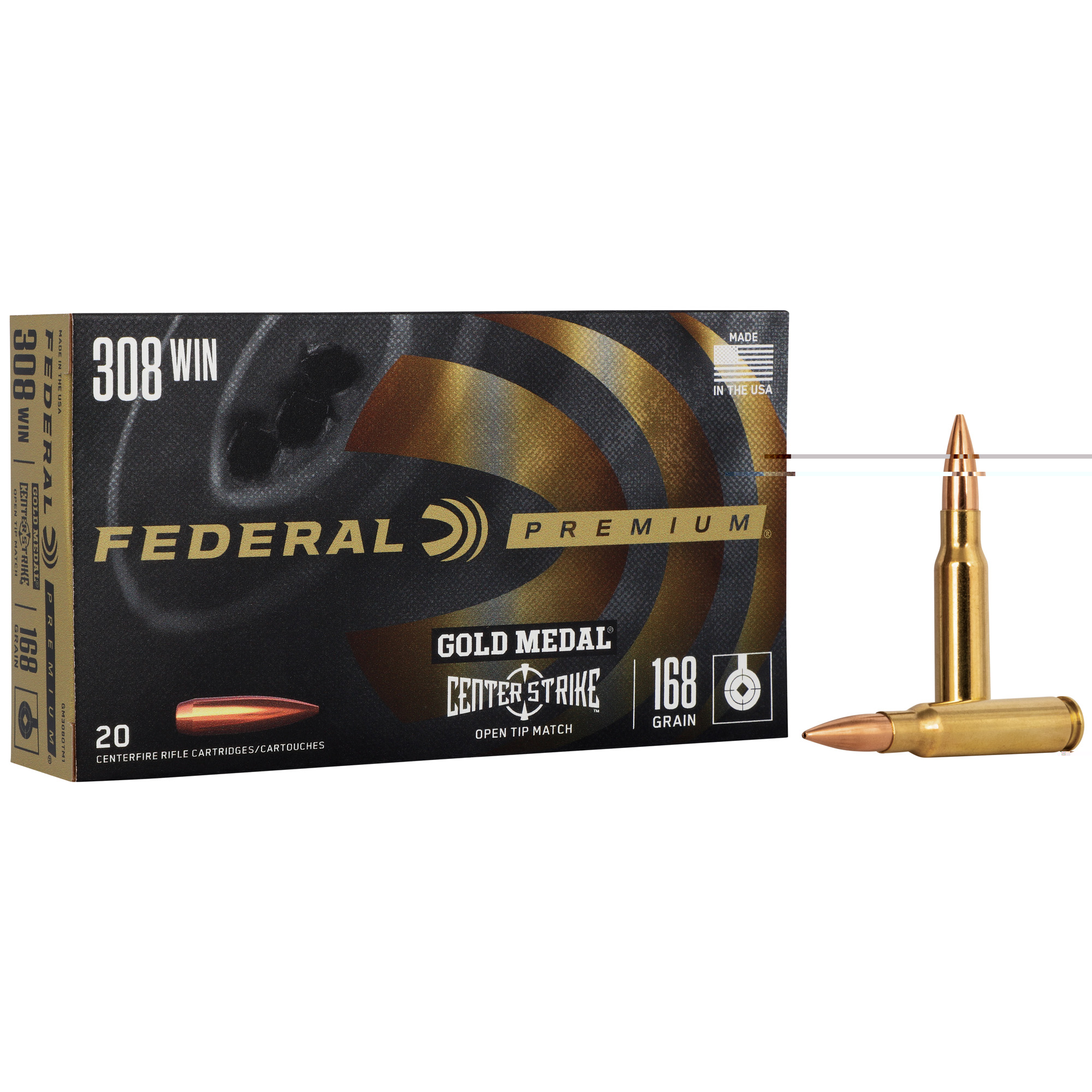 Federal Premium Gold Match .308 Winchester 168gr Open Tip 20 rnd box ...
