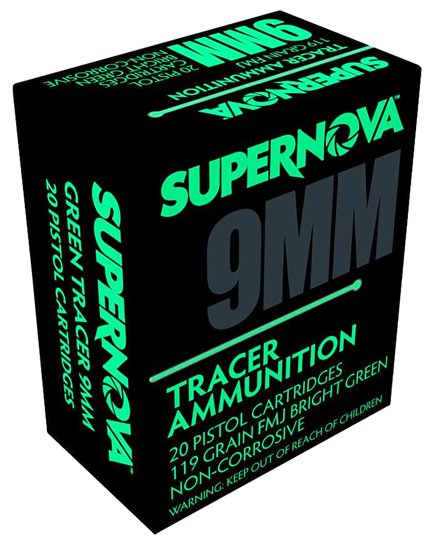Supernova Green Tracer 9MM, 119gr, FMJ - 20 rounds - Pistol Ammunition ...