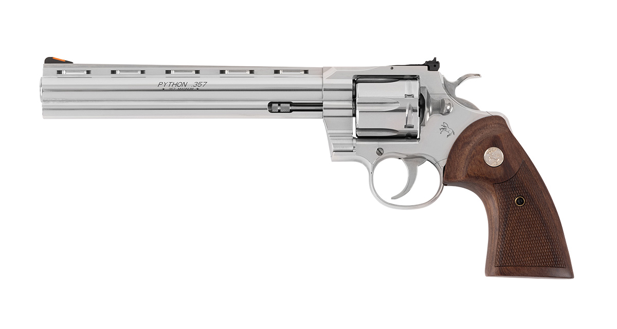 Colt Python .357 MAG 8" barrel Stainless Steel Adjustible Sight Walnut ...