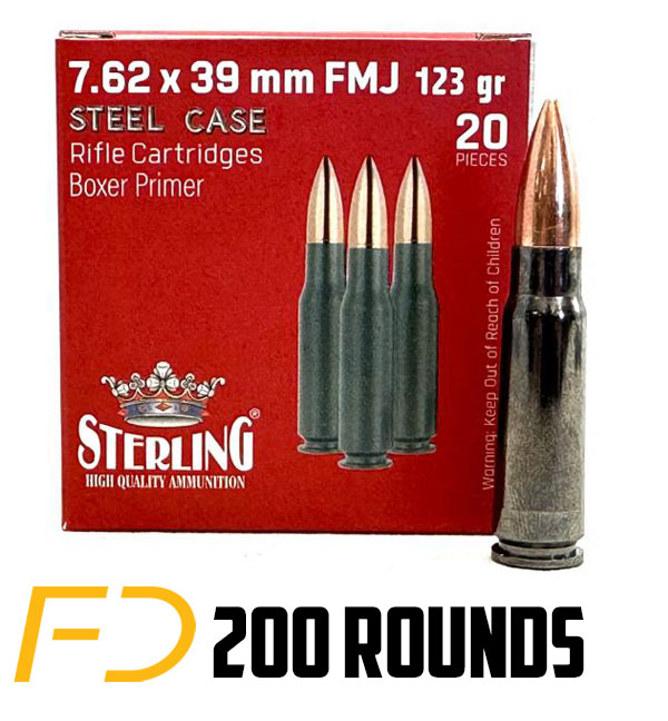 Sterling Steel Case Select 7.62X39MM 123gr FMJ 200 rounds (10 boxes of ...