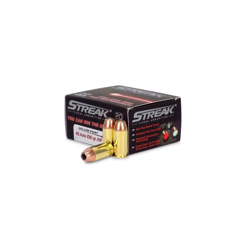 Ammo Inc Streak Visual .45 ACP, 230gr, JHP [MPN: 45230JHPSTRKRED] - 20 ...