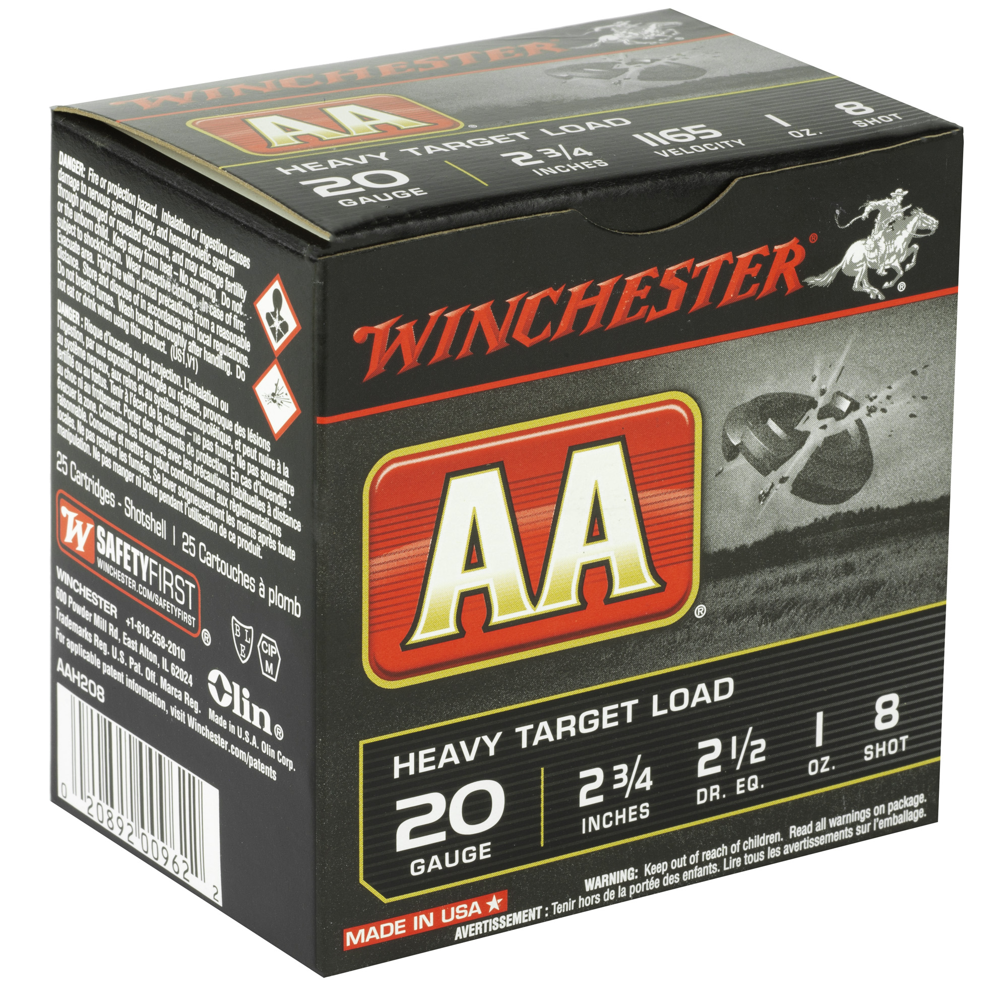 Winchester AA Heavy Target 20 GA 23-4in. 1oz. #8 Shot 25 Rounds [MPN: A ...