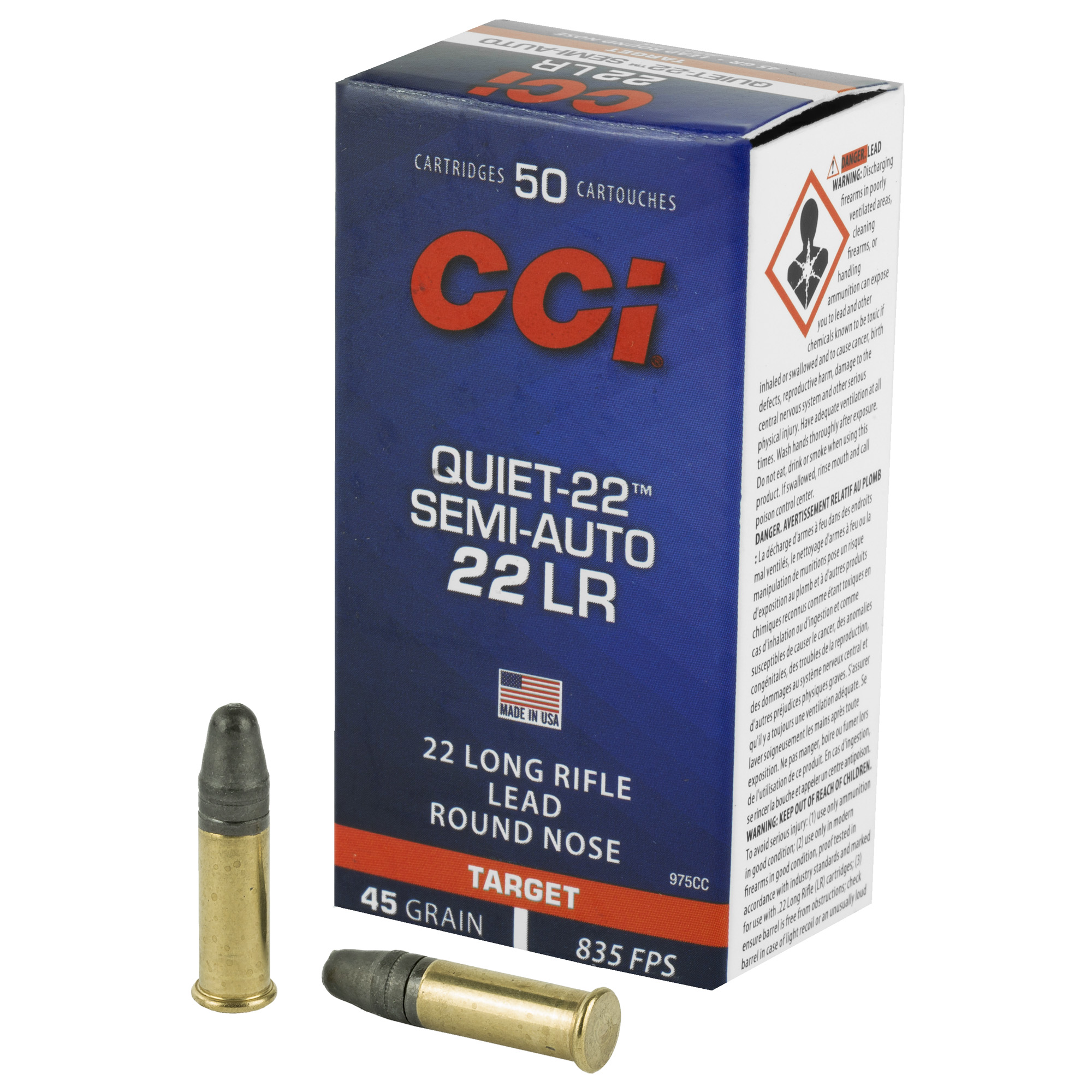 CCI 975CC Target & Plinking Quiet-22 LR 45 gr Lead Round Nose LRN 5 ...
