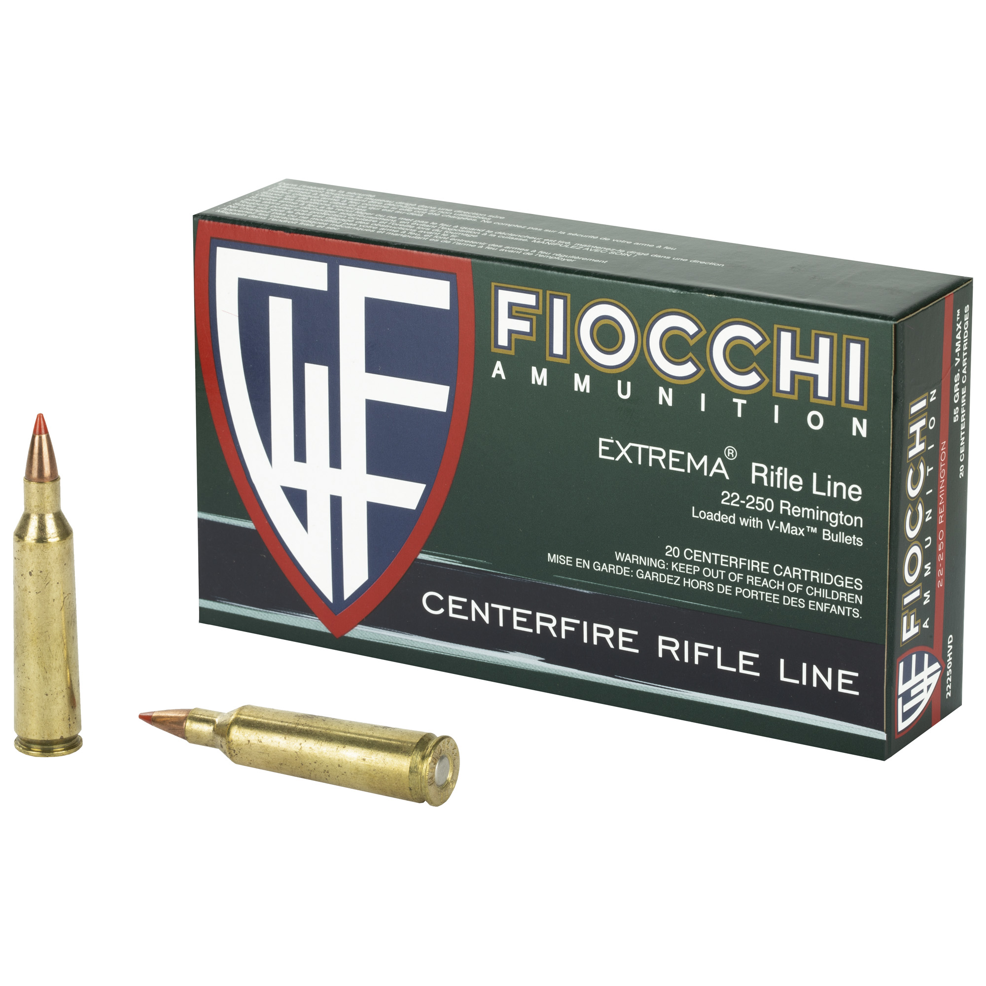Fiocchi .22250 rem 55gr vmax 20 rounds [mpn: 22250hvd] - Rifle Ammo at ...