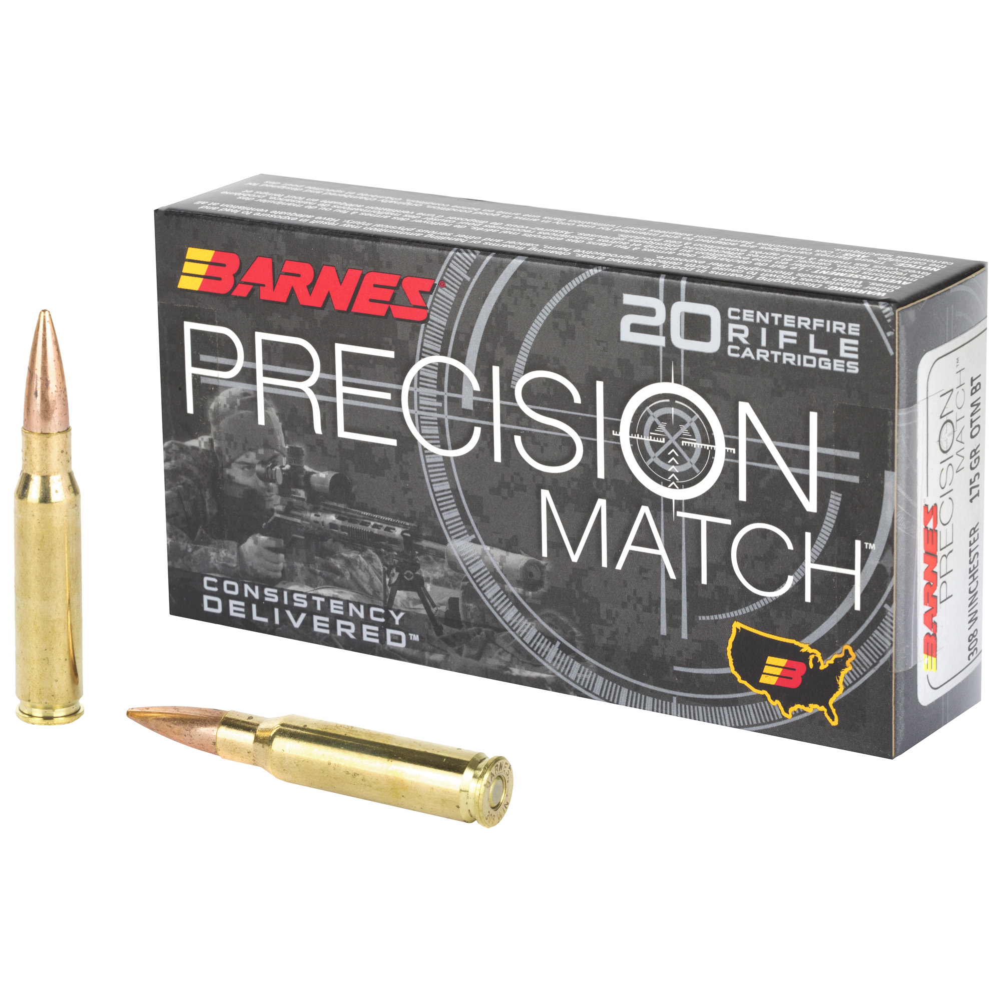Barnes Bullets Precision Match .308 WIN-7.62 NATO 175gr OTM 20 Rounds ...